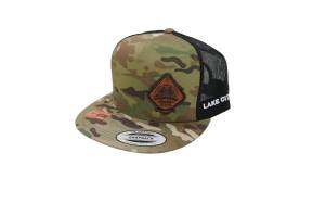 RETRO Stainless Headers Hat- Leather Patch Camo on Black